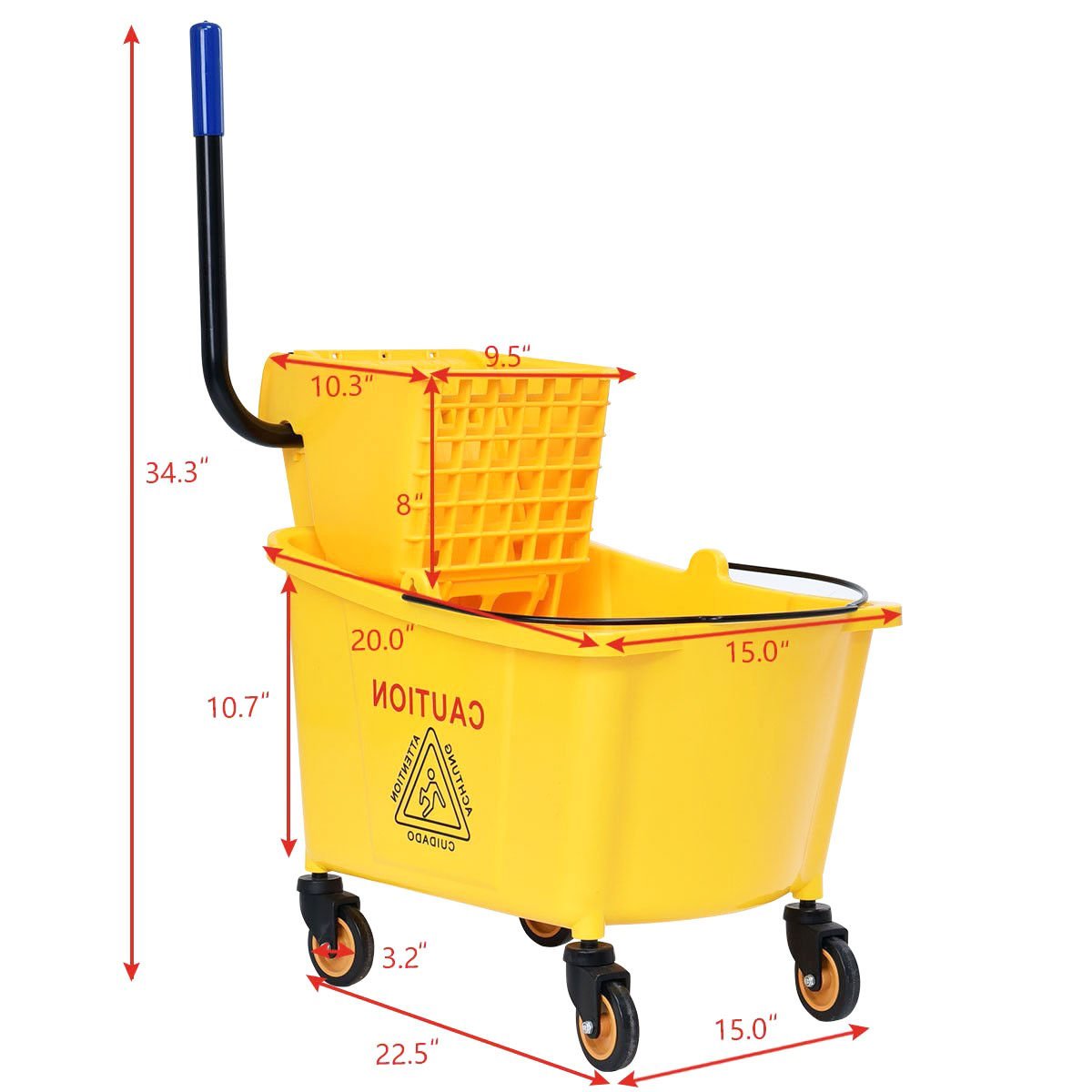HOMGX Side Press Wringer Commercial Mop Bucket, 35 Qt Larger Capacity Cleaning Caddy with Wheels, Yellow
