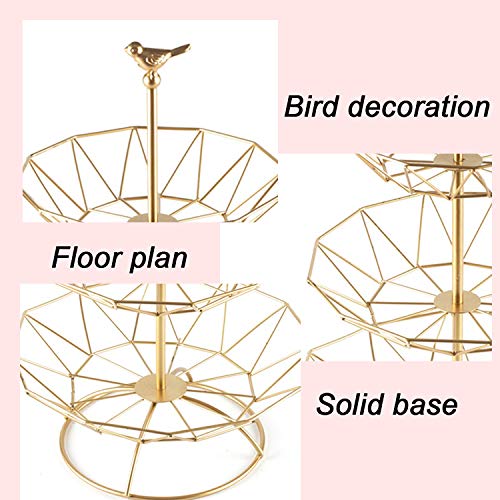 MINIDUO Wrought iron 3 Tier Fruit Tray Fruits Desserts Candy Buffet Plates Serving Tray for Family Dinner Birthday Party Wedding-gold