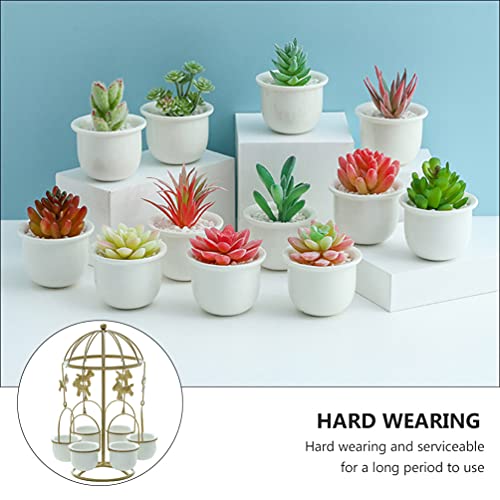 Happyyami 1 Set Carousel Flower Pot Carousel Pot Carousel Planter Mini Cactus Pot Ceramic Flower Carousel Plant Stand Ceramic Planter with Stand Coat Hanger Wrought Iron Office Succulents