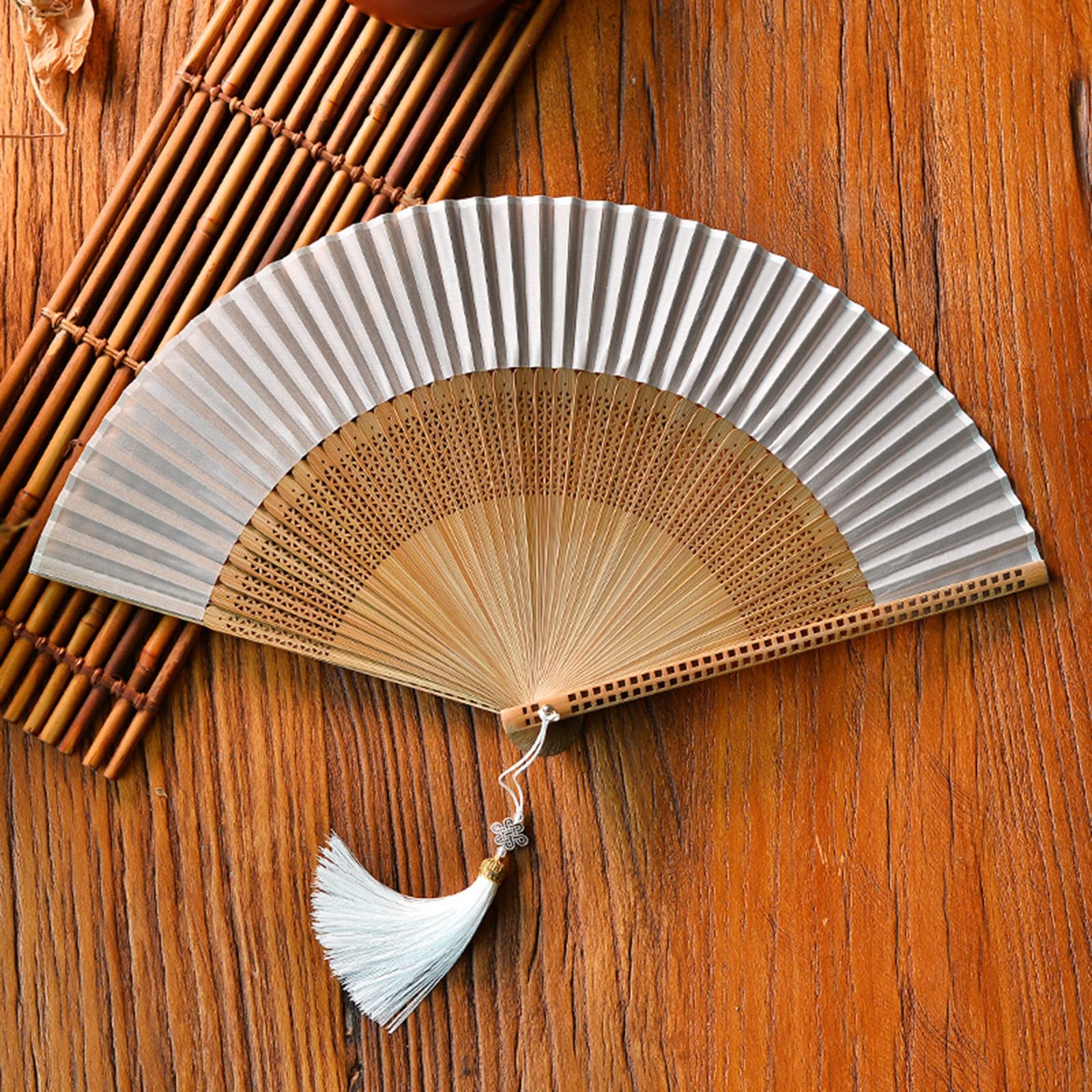 ERTUO Bamboo Hand Fan Classical Hollow Folding Fan Chinese Fan with Fringe, Men's Women's Wedding Gift