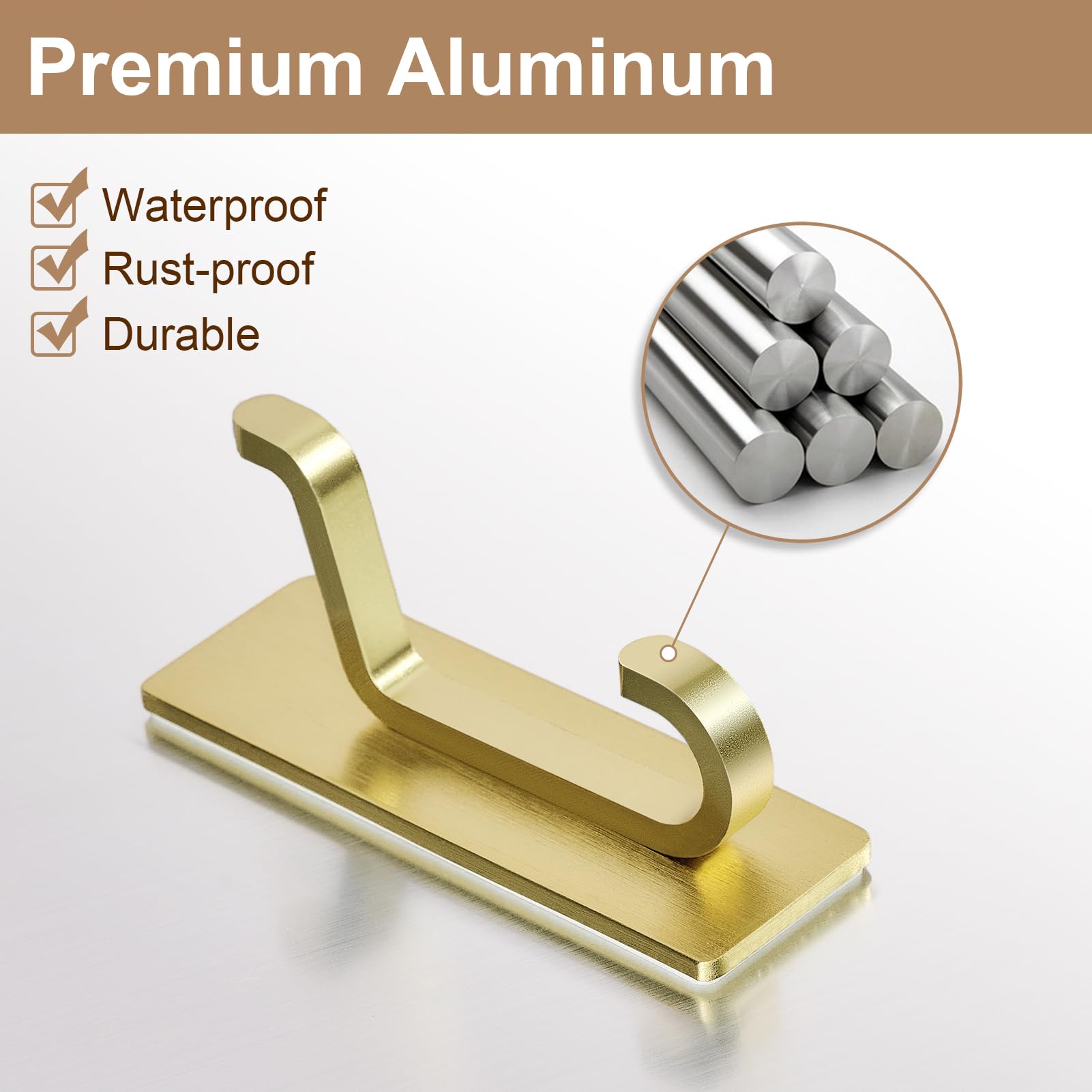 Josmimic Adhesive Towel Hooks: Heavy Duty 12LB Wall Hooks, for Coat/Robe Stick on Bathroom, Gold, 4-Pack, Stainless