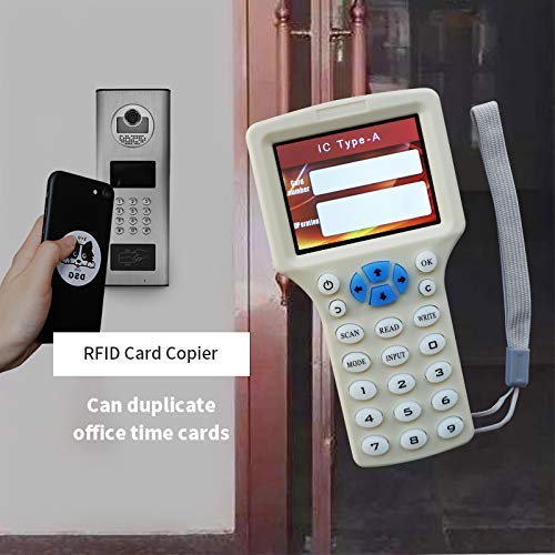 NFC RFID Copier Writer Readers Key Copier Duplicator English 10 Frequency for IC ID Cards/Key Fob and 13.56mhz UID Key,10pcs ID 125kh Key Fobs + 5 Pcs ID 125khz Cards + 10pcs 13.56mhz IC Key + 1 USB