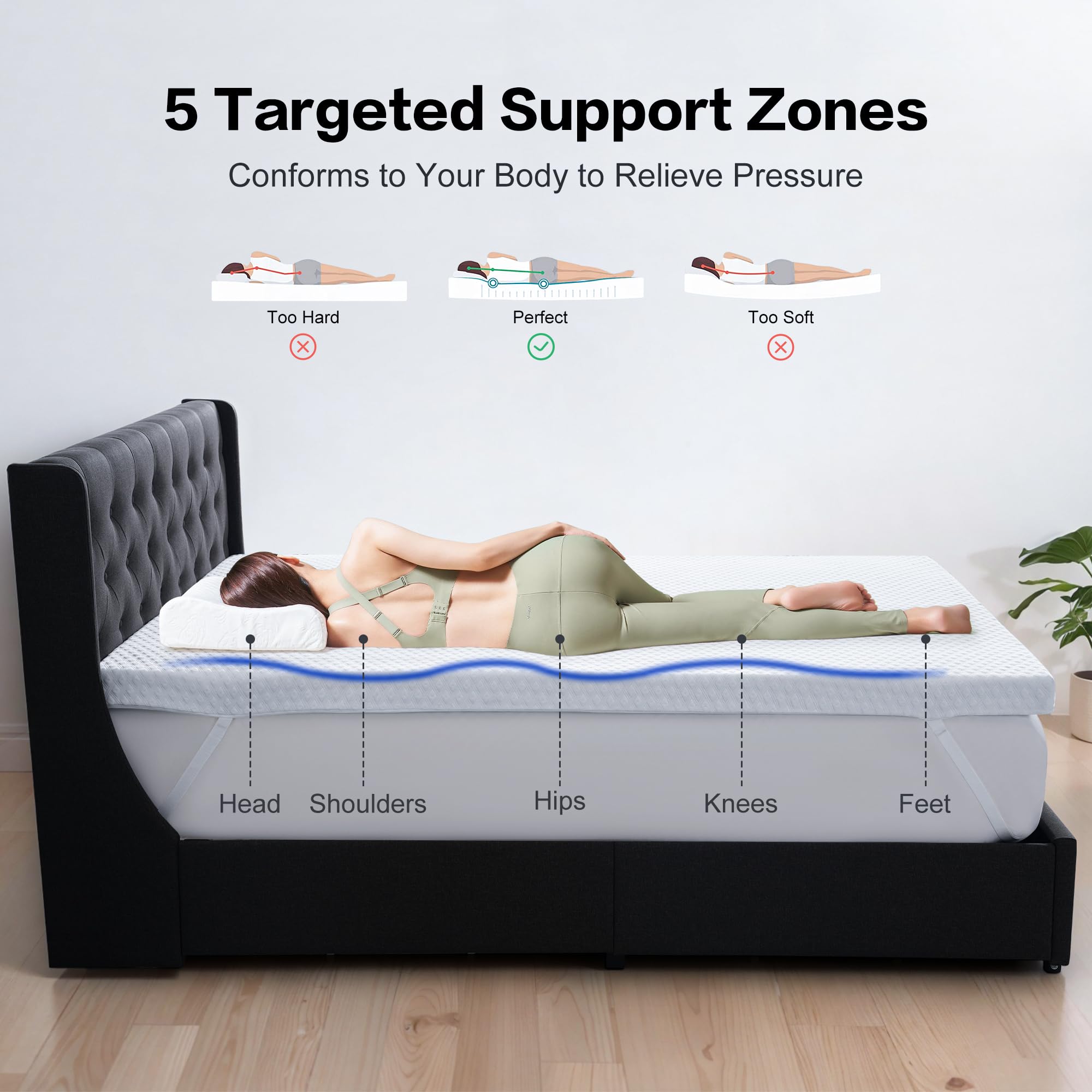 RISAR Memory Foam Mattress Topper Queen Size Bed Topper Queen 3ββ Inch High Density Mattress Cooling Gel Thick Topper for Back Pain Relief Best Soft Bed with Cover Top Mattress (60x80 Inch)