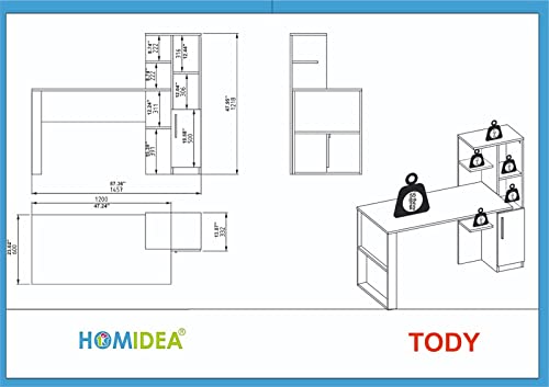 HOMIDEA Tody Desk – Computer & Writing Desk – Work Station - Storage Space with Door and Shelves in a Modern Design for Home Office (Antrachite/Briarsmoke)
