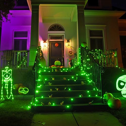 JMEXSUSS Halloween Decorations 33ft 100 LED Green Halloween Lights, 8 Modes Connectable Green Christmas Lights Clear Wire, Plug-in Green String Lights Indoor Outdoor Waterproof for Grinch, Christmas