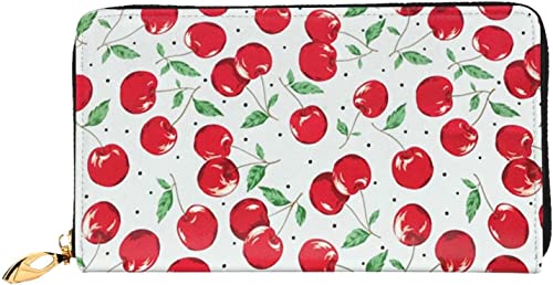 Fresh Cherries Leather Wallet Long Clutch Purse Fashion Wristlet Handbag