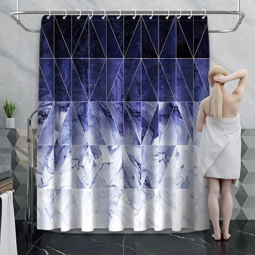 SUMGAR Marble Shower Curtain Blue Ombre Geometric Pattern for Modern Luxury Coastal Beach Bathroom, Decorative Polyester Fabric Curtains Set with Hooks, 72x72 InchesÂ