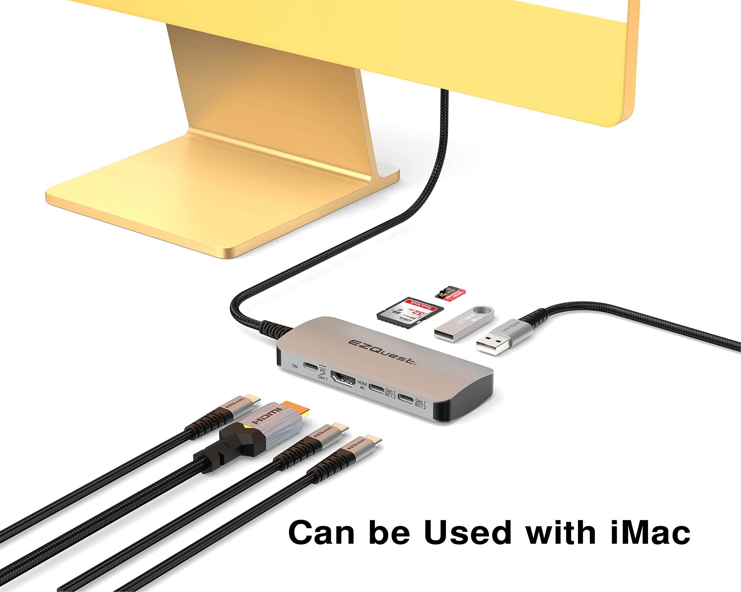 EZQuest USB C Multimedia Hub 8 in 1 with HDMI 4K, 100 Watts USB C Power Delivery/5Gbs Data, 2 USB C Ports, 2 USB A 3.0 Ports, SD/Micro SD Compatible with USB-C Laptops