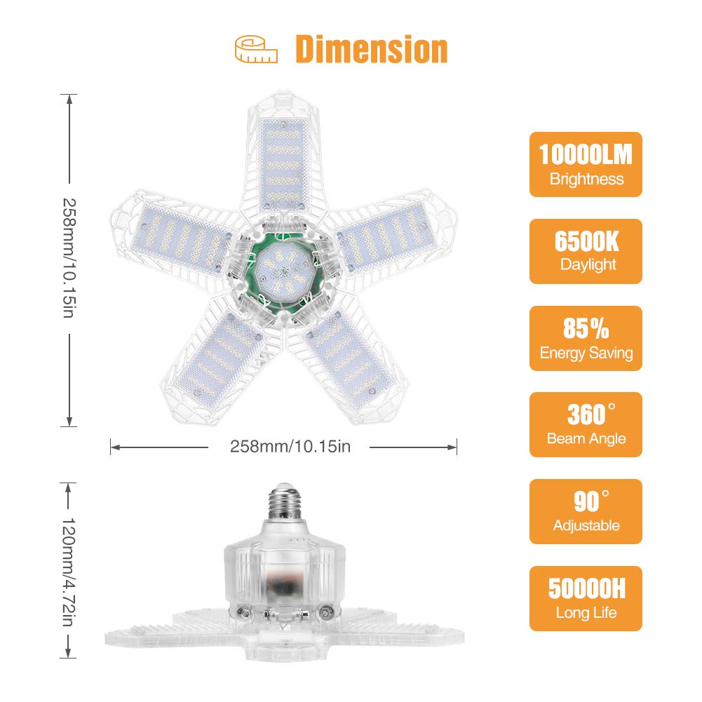 Donzake 100W LED Garage Lights,2 Pack 10000Lumens CRI 80 6000K Adjustable Trilights Garage Ceiling Light , LED Shop Light for Garage , Workshop