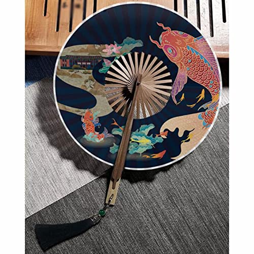 ERTUO Windmill fan Chinese style round fan hand-held folding fan bamboo round fan koi