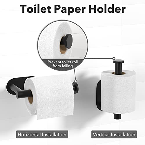 Matte Black Bathroom Accessories Set, 5 Pieces Bathroom Hardware Set, Stainless Steel Towel Racks for Bathroom, Bathroom Set Including 16" Towel Bar, Toilet Paper Holder, Towel Ring, Robe Towel Hooks