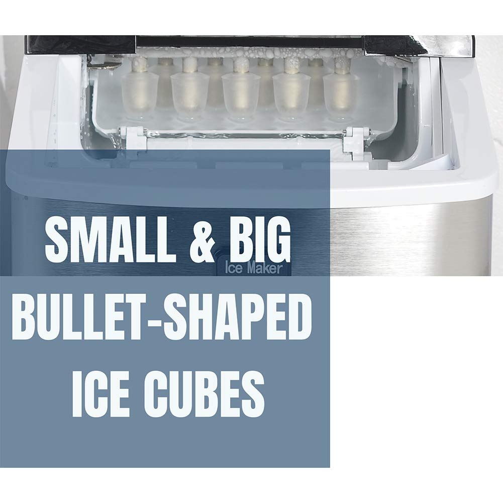 Smad Countertop Ice Maker Machine, Chewable Bullet Ice Chip Maker with Ice Scoop & Basket, 26 Lbs/Day, Silver