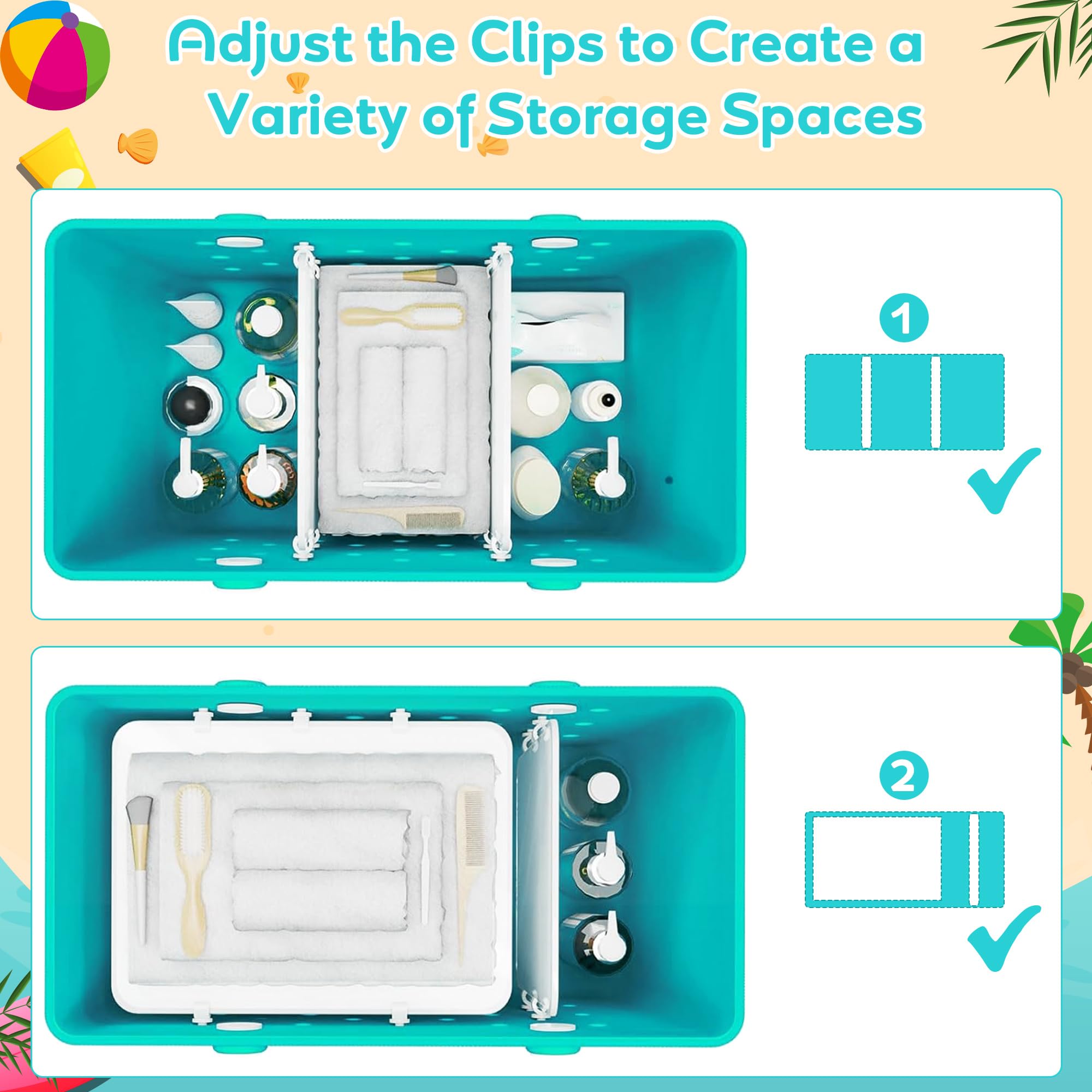 JAPBOR Divider Tray for Beach Bag - 8PCS Beach Bags Accessories Include Divider Trays Compatible, Hook, Key Holder, Insert Charm Organizer Divide Saving Space for Organizing Simple Tote Bag with Holes