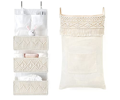 Mkono Macrame Over The Door Organizer and Hanining Laundry Hamper