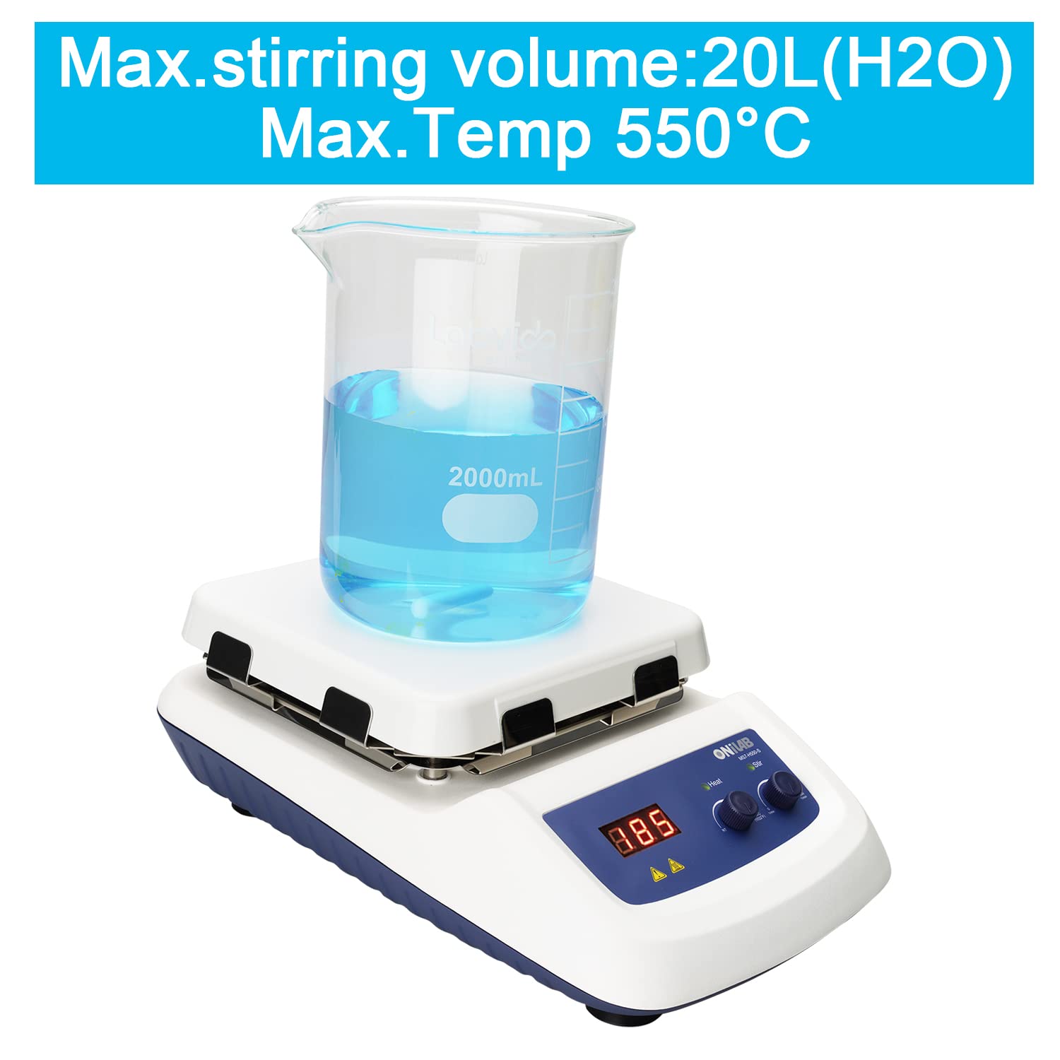 ONiLAB 8050122211 550C Magnetic Hotplate Stirrer Max Heating Temperature to 550℃ Speed 1500rpm, White, Glass Ceramic