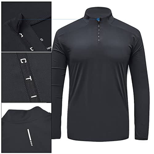 FRTCV Mens Shirts Quarter Zip – Long Sleeve Workout T Shirts Athletic Golf Tshirt Quick Dry Running Top T-shirts Black, Size M