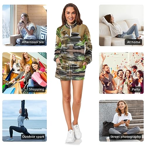 Kigai Zen Basalt Stones on Wood Jogging Suits for Women Lounge Cozy Long Sleeve Half Zip Lapel Collar Sweatsuit Set,XL