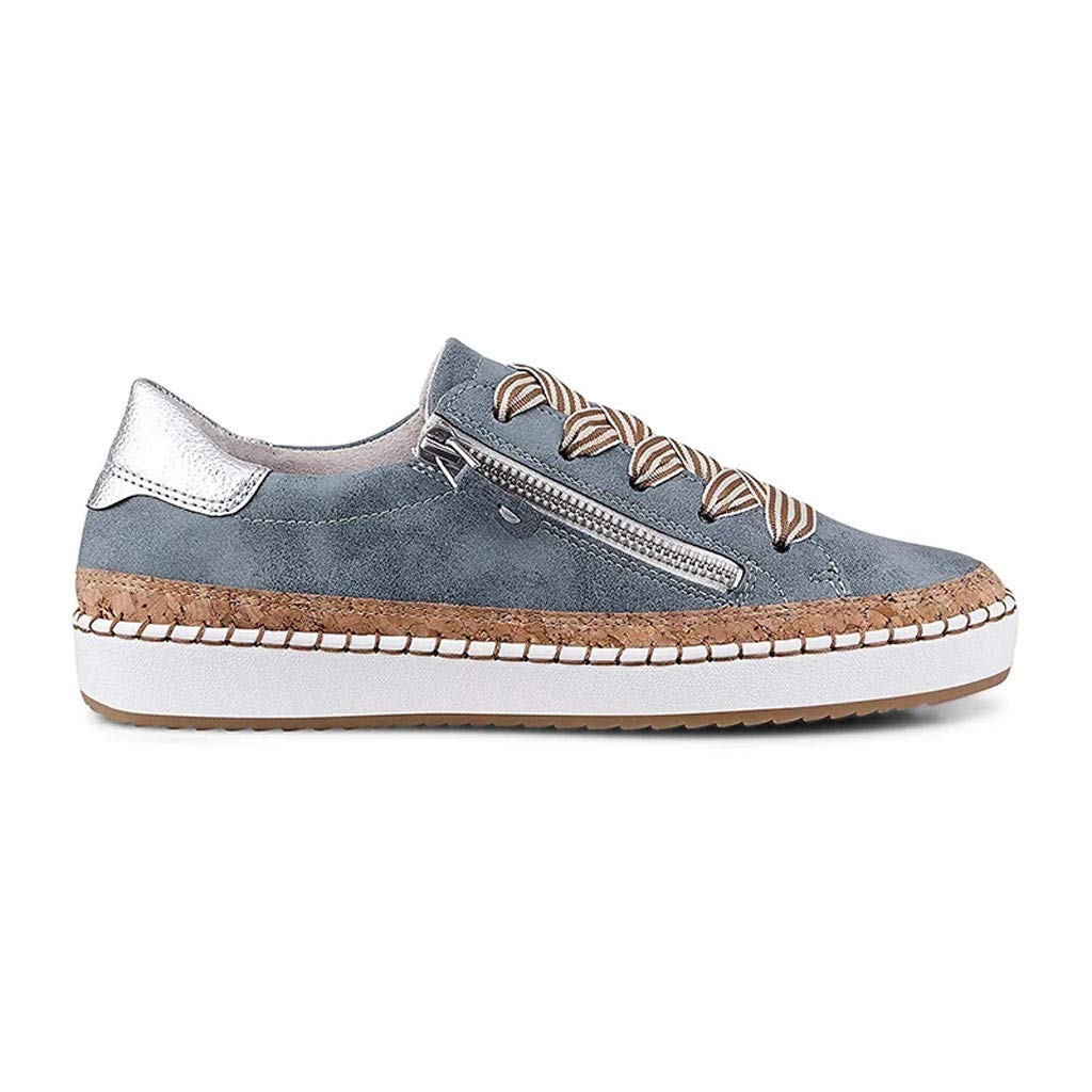 TUU Ladies Printing Flat Round Toe Tie up Large Size Slip-on Casual Shoes