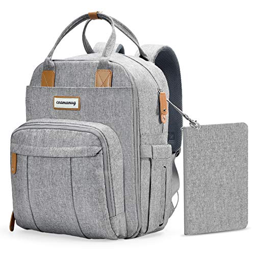COAMANUG Diaper Bag Backpack Multifunction Travel Back Pack Maternity Nappy Bag Changing Bags Large Baby Bag Waterproof/Thermal Pockets/Stylish, Gray