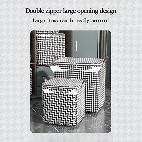 Houndstooth Storage Boxes, Large Clothes Blanket Storage Bags, Storage Containers with Handles, Closet Organizers and Storage Bins for Comforter Clothing Toys Bed Sheets Pillows (17.72*22*22inch)
