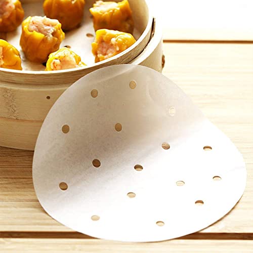 GERUSEA MineDecor 100 Count Perforated Parchment Paper Bamboo Steamer Liners for 12 inch Air Fryer Parchment Paperā¦