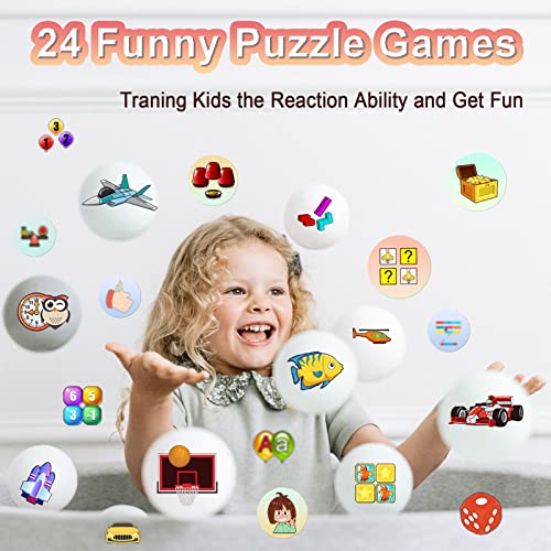 PTHTECHUS Kids Game Smart Watch for Boys and Girls,Smartwatch with 24 Puzzle Games Nylon Strap Dual Cameras Touch Screen Music Player Pedometer Multi-Function for 4-12 Years Children Gifts-Pink