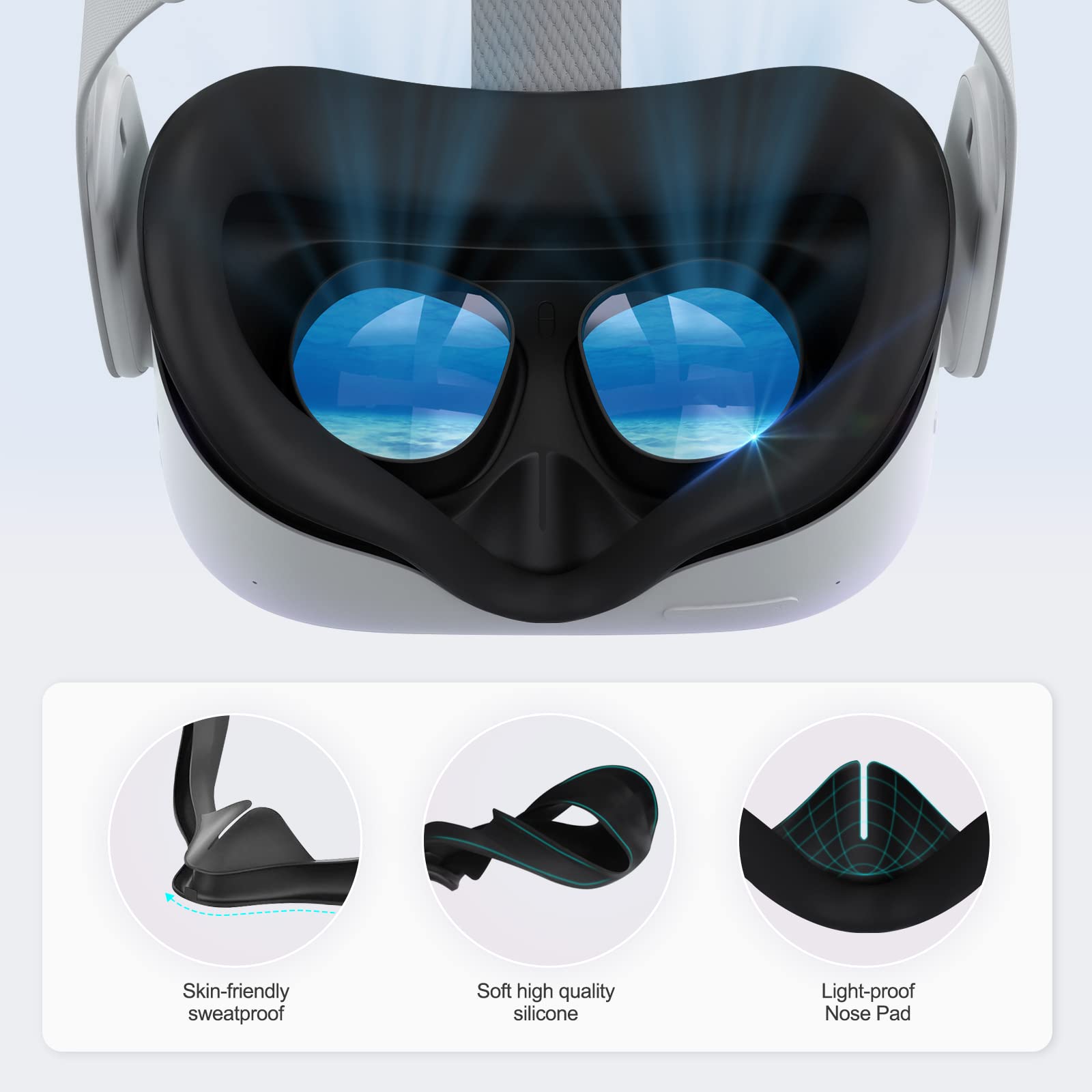 Esimen VR Masks Sweat Band for Oculus Quest 2 Sweat Guard Adjustable Absorbent Facemask and Silicone Face Cover for Meta Quest 2, Breathable, Stretchy, Washable VR Workout Accessories(3Pcs)