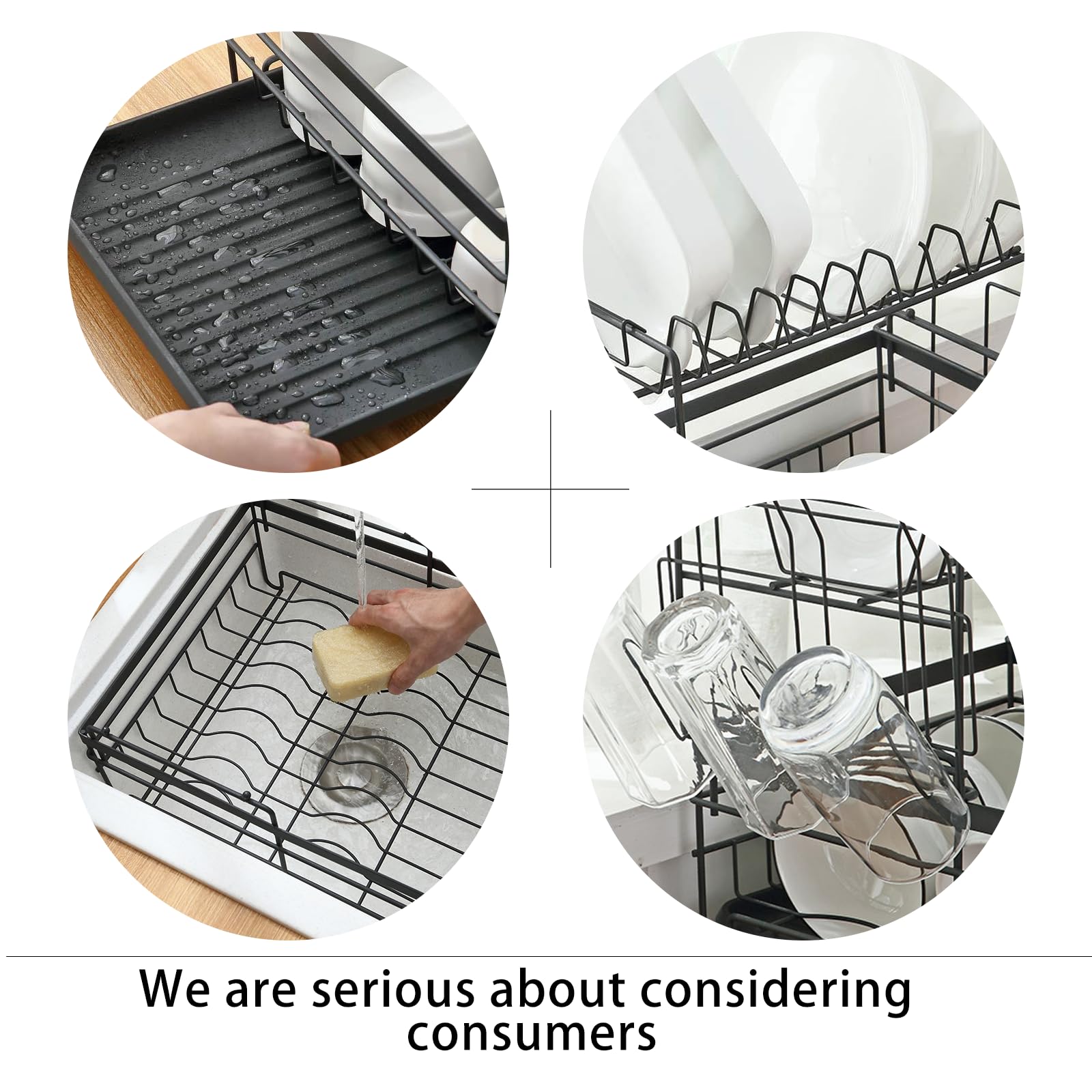 ClearTone 3 Tier Dish Drying Racks, Black Dish Drying Rack for Kitchen Counter, Stainless Steel Dish Strainers for Kitchen Counter with Drainboard Pan Slots and Utensil Holder,Black