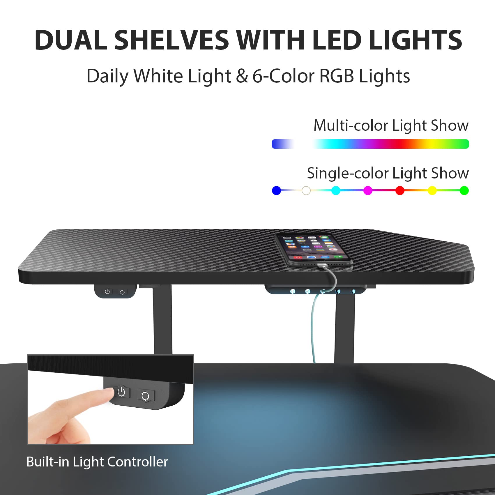 EUREKA ERGONOMIC Gaming Desk, Standing Desk Keyboard Tray, 72" Wing Shaped Music Studio Desk Electric Adjustable Height Desk Sit Stand Desk with LED Shelves, Gaming Recording Live Stream, Slot Design
