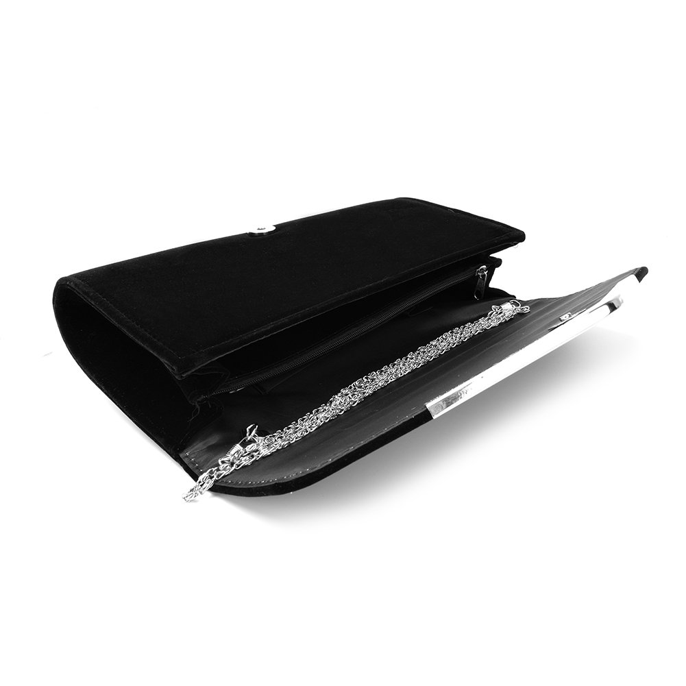 U-Story Womens Velvet Bridal Clutch Evening Prom Wedding Shoulder Chain Bag Handbag (Black)