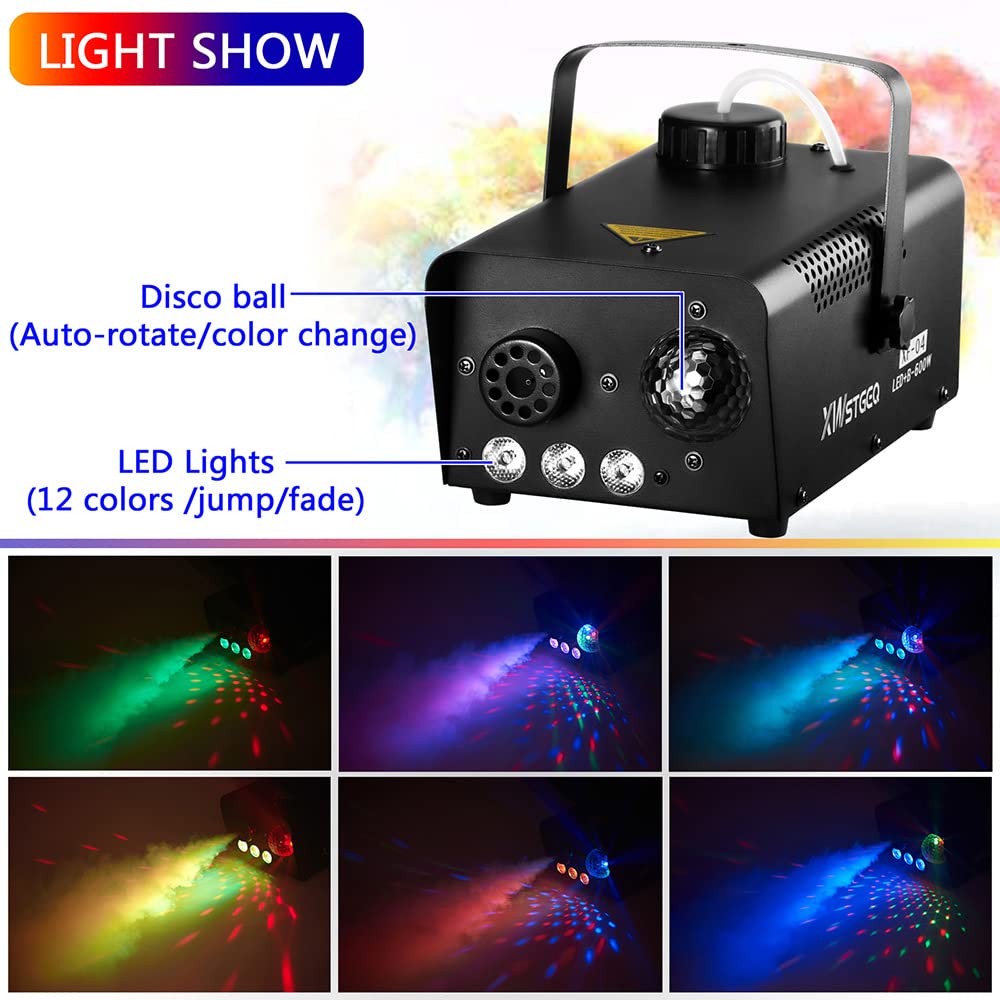 Fog Machine Smoke Machine for Halloween Parties Wedding,600 Watt Portable Fogger Machines with LED Lights and Disco Ball