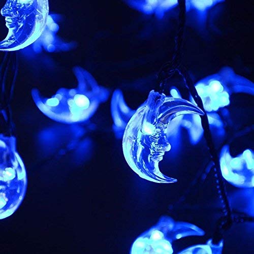 UCTEK Solar String Lights, 20ft 30LED Moon LED String Lights, Ramadan Moon Lights Waterproof Fairy Garden Decorative Outdoor Lighting for Patio, Home, Party, Yard, Fence, Wedding and Holiday Blue