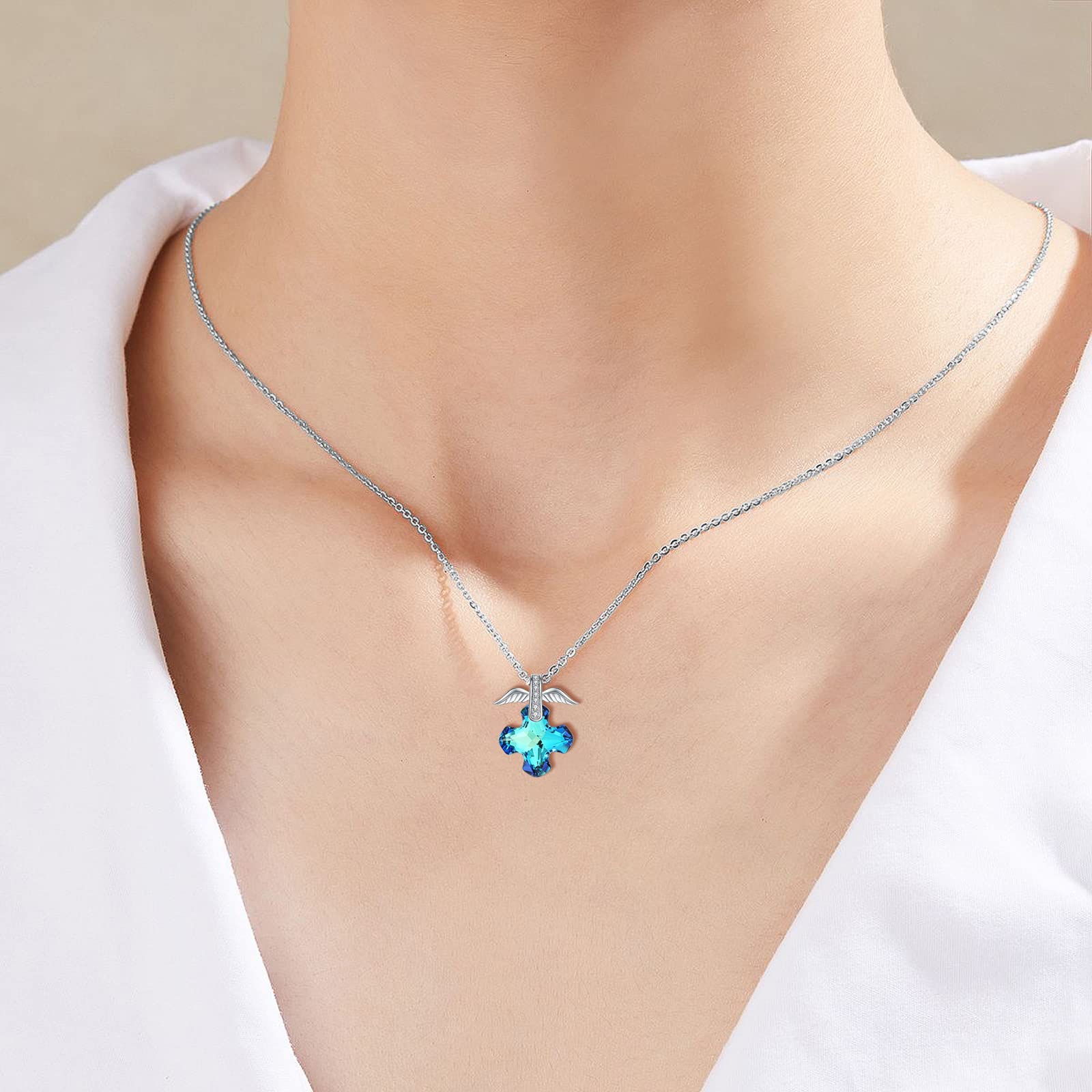GUYOICHT 925 Sterling Silver Cubic Zirconia Cross Pendant Necklace for Women (style 7)