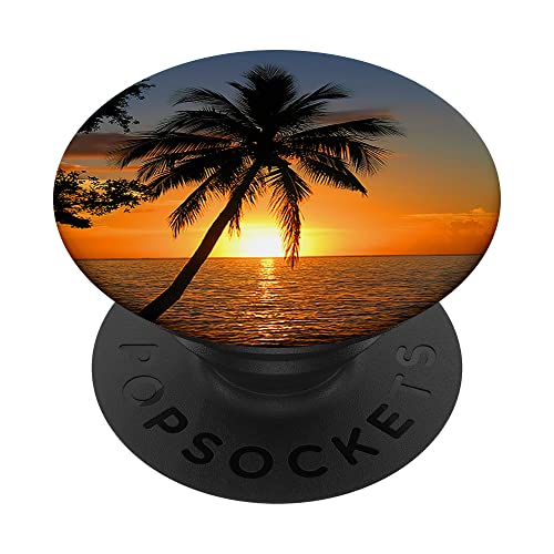 Realistic Sunset Ocean Palm Tree Photo Tropical Sunrise PopSockets Swappable PopGrip