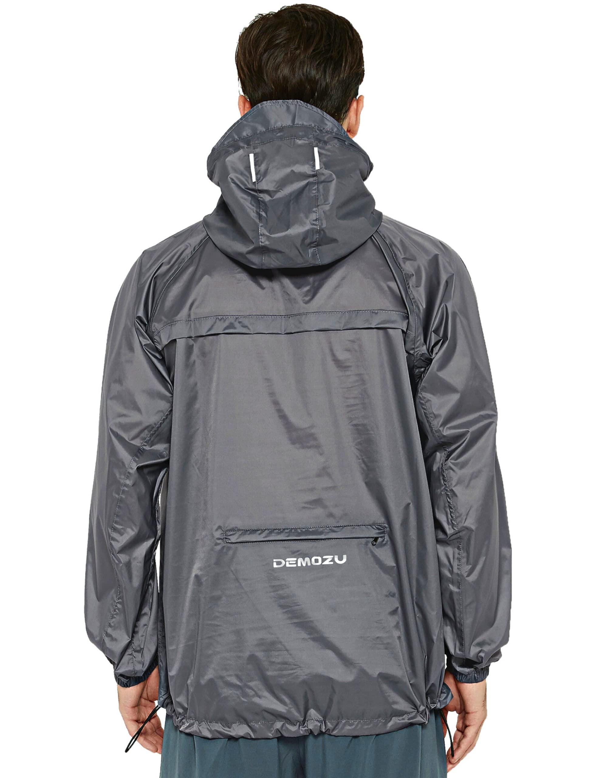 DEMOZU Men's Lightweight Running Cycling Rain Jacket Water Resistant Packable Hooded Bike Windbreaker Jacket, Neon Yellow, L