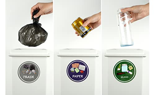Set 6 Recycle Sticker for Trash Can Bins, Waterproof Anti-UV Strong Adhesive, Signs Decals Paper Glass Plastic Metal Trash Food Waste - Diam. 3.86"