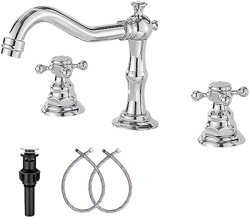 GGStudy Two Handles 3 Holes 8-16 inch Widespread Bathroom Sink Faucet Chrome Basin Mixer Tap