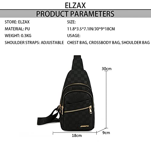 OANEXX Chest Sling Bag Women Crossbody Shoulder Sling Backpack Checkered Chest Fanny Daypack Adjustable (Black-1)