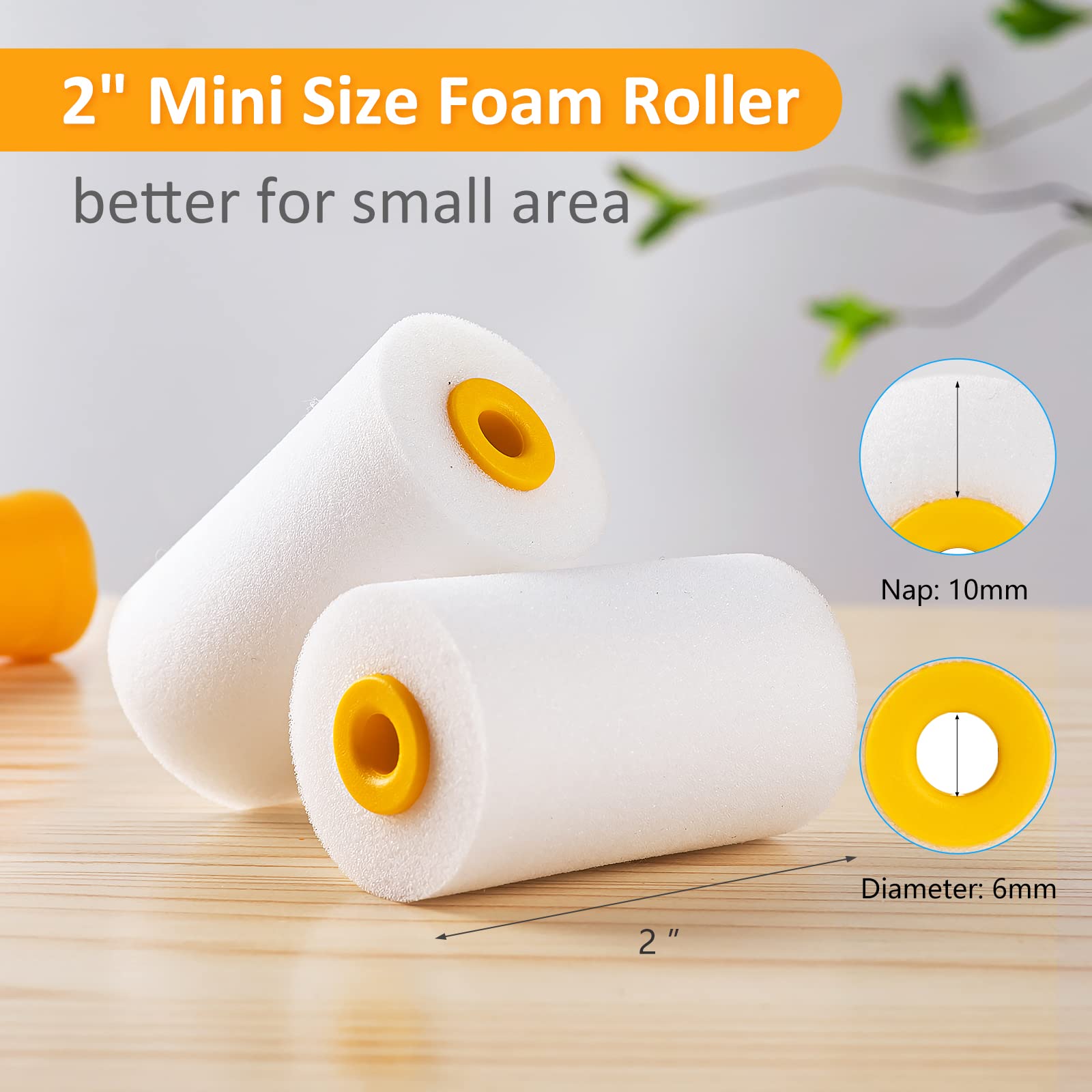Mister Rui Foam Paint Roller, 2 Inch Mini Paint Roller Kit 9 Pack, Small Paint Roller with Tray and Liner, Small Paint Rollers 2 Inch, Mini Rollers for Painting Furniture, Stenciling, Art Crafts