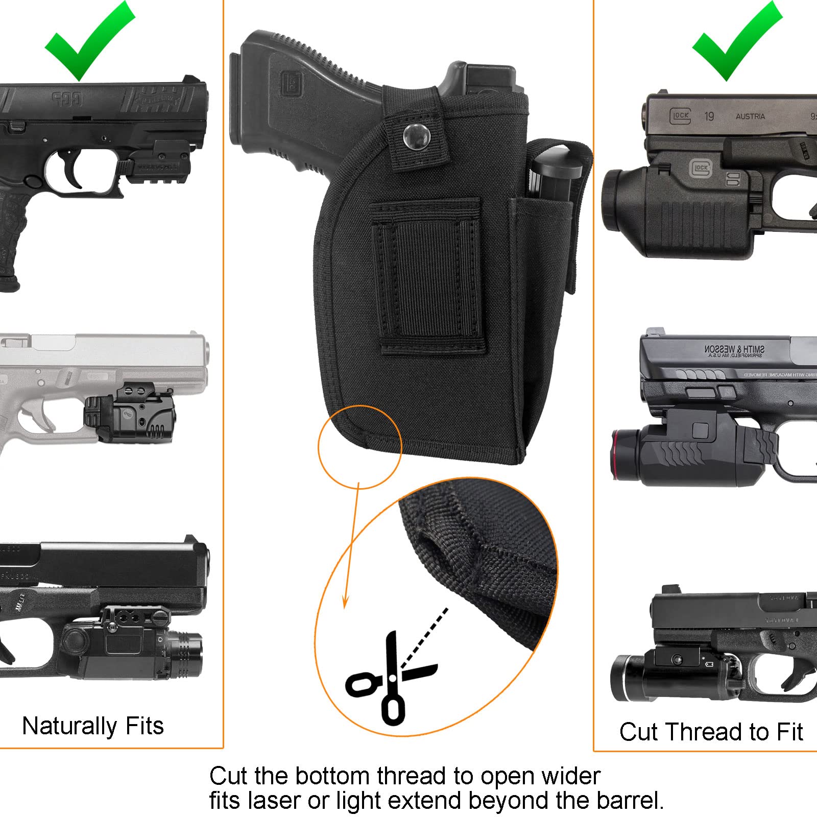 Depring Concealed Carry Holster with Mag Pouch Universal Fits Handgun with Laser or Light Attachment IWB OWB Car Ambidextrous Gun Holster with 2 Straps Black