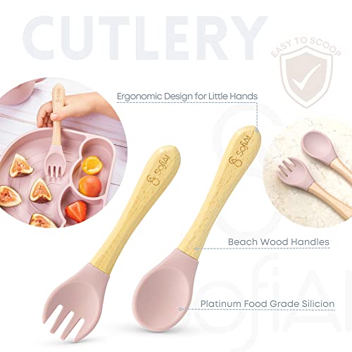 SofiAl Baby Led Weaning Supplies - Silicone Baby Feeding Set - Suction Bowl Divided Plate Bib Spoon Fork Straw Sippy Cup - Toddler Self Feeding Utensils - Infant First Stage Blw Dish 6 Months β 11pcs