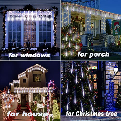 Purtuemy Christmas Lights Outdoor, Meteor Shower Lights 12 inch 8 Tubes LED Snow Falling Lights Icicle Cascading String Lights for Christmas Decoration Tree Garden Wedding Party Holiday, White