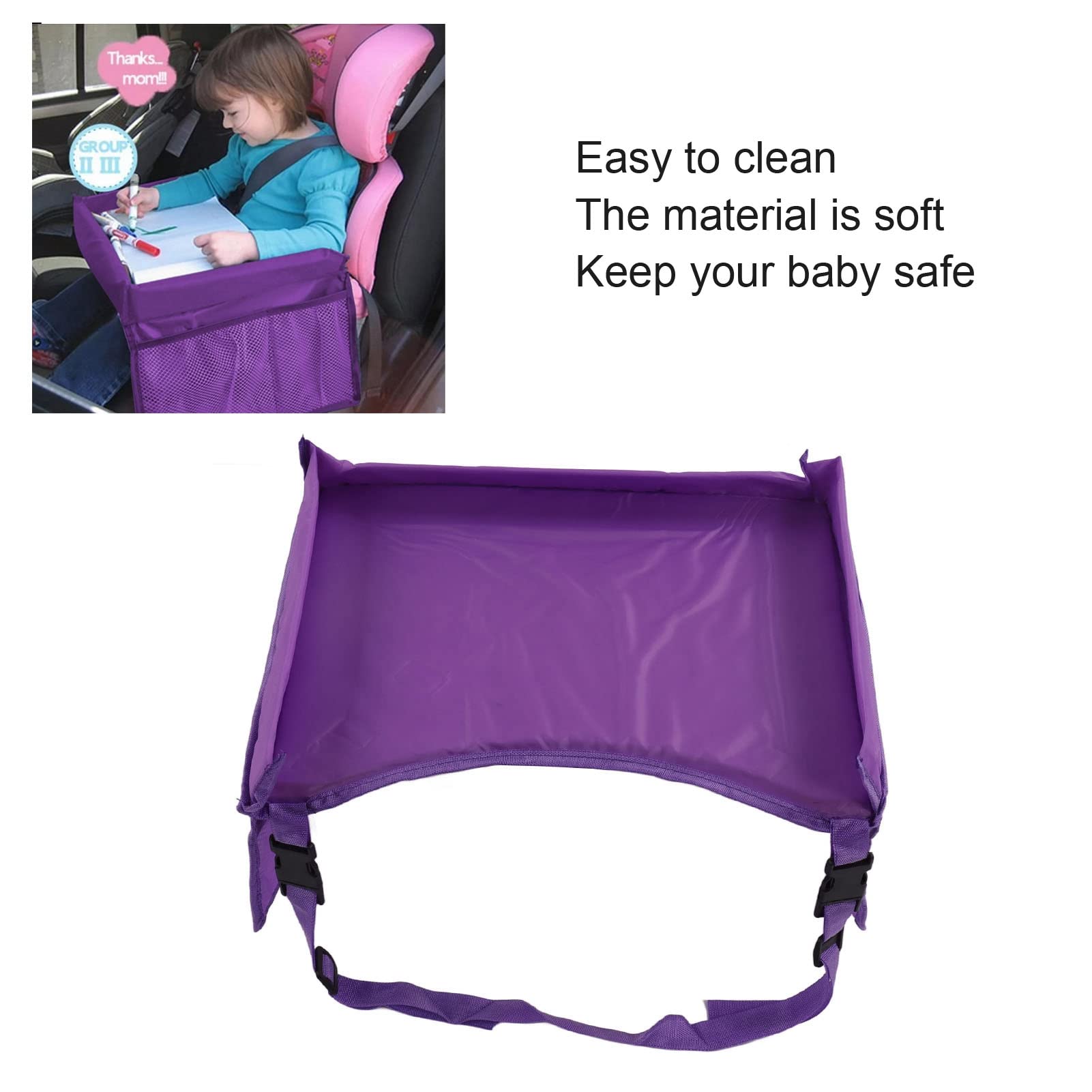 Foldable Kids Travel Car Table Tray Waterproof Toddler Lap Desk for Baby Carriages Lap Desk Accessory Purple