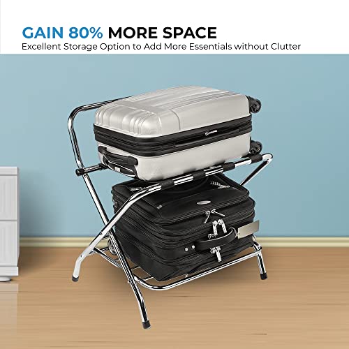 USTECH Luggage Rack 2 Shelf X-Shape DIY with Nylon Straps and High Back Support | Durable Suitcase Rack for Guest Room, Bedroom, Entryway | Heavy Duty, Foldable Luggage Rack Stand for Suitcases
