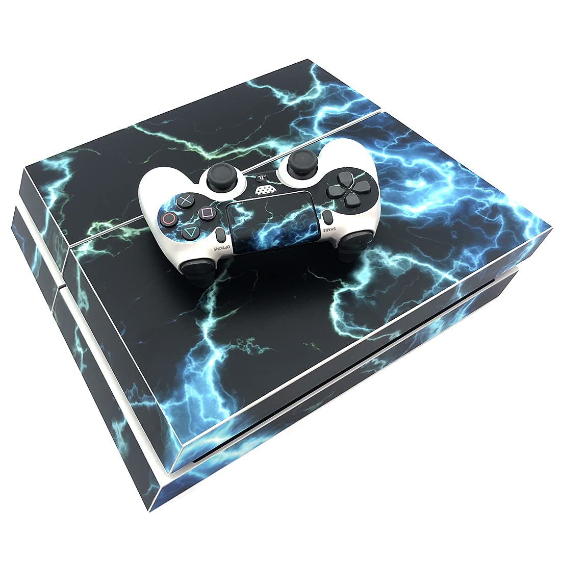 UUShop Vinyl Skin Decal Sticker Cover Set for PS4 Console and 2 Dualshock Controllers Skin Green Lightnings