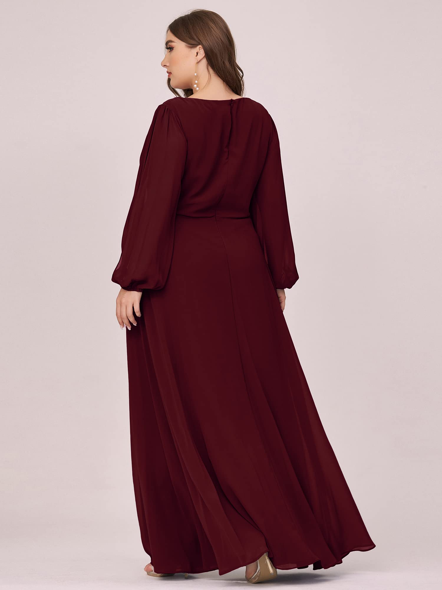 Ever-Pretty Plus Women's Chiffon Plus Size V Neck Side Slit Sleeves Beach Dress Burgundy US24