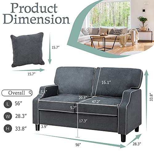 Meilocar 56" Loveseat Couch, Modern Upholstered Love Seats with Armrest and Two Pillows, Small Double Sofa for Bedroom, Apartment, Office and Small Spaces (Blue Gray)