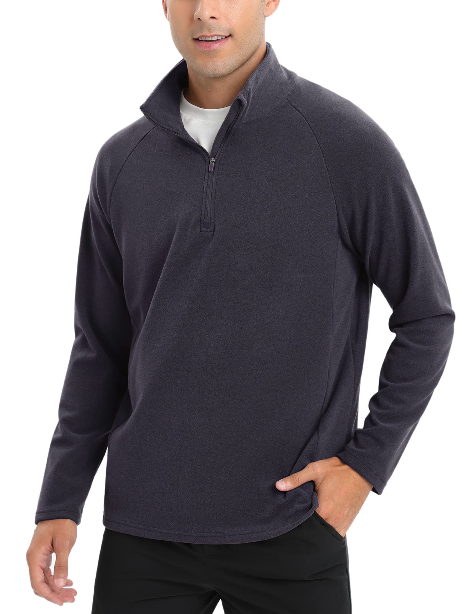 GymSmart Quarter Zip Pullover Men Golf Fleece Lined 1/4 Zip Sweatshirt Dark Gray 2XL