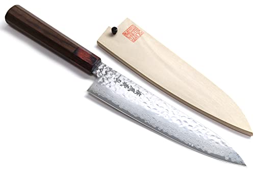 Yoshihiro VG-10 46 Layers Hammered Damascus Gyuto Japanese Chefs Knife (Octagonal Shitan Rosewood Handle) (8.25" (210mm))