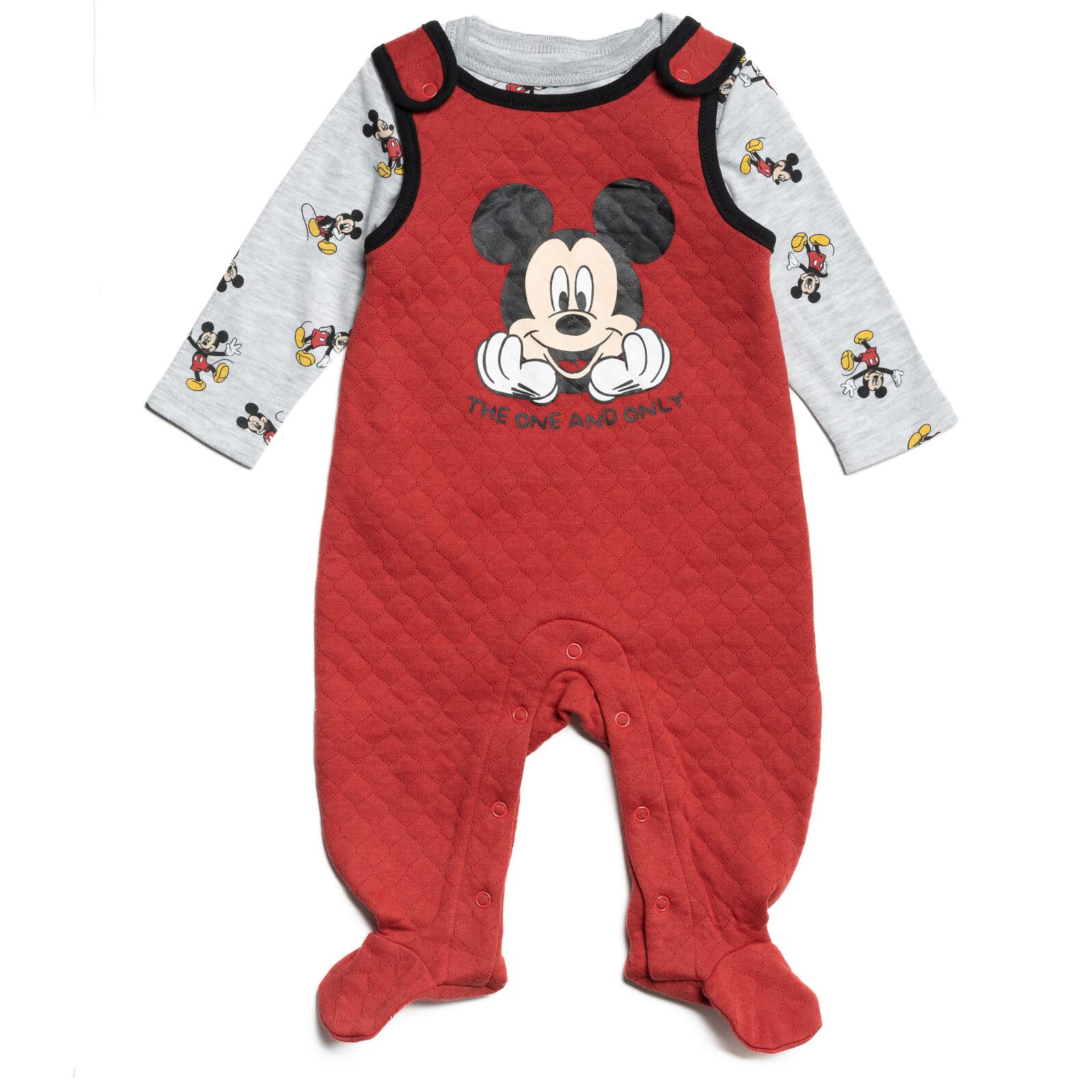 Disney Mickey Mouse Newborn Baby Boys Cuddly Bodysuit Snap French Terry Overall Gray/Red 6-9 Months
